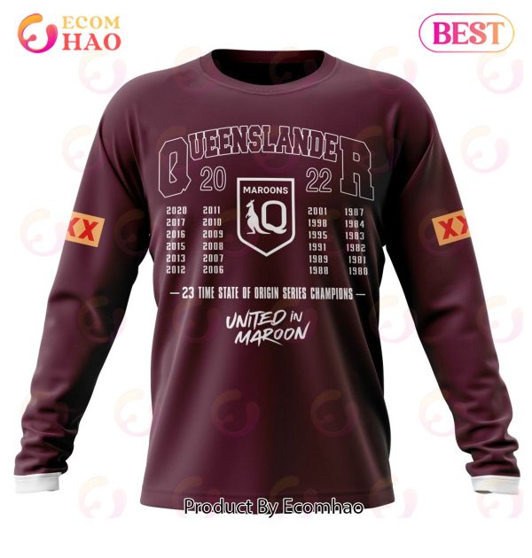 QLD Maroons State Of Origin 2022 Champions Kits 3D Hoodie - Ecomhao Store